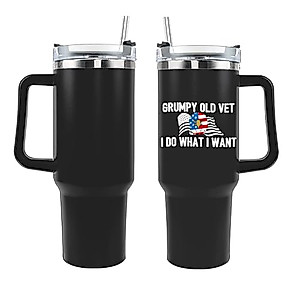 40 oz Tumbler with Handle Grumpy Old Vet I Do What I Want Tumbler Personalized Tumblers with Lid and Straw Insulated Tumbler Stainless Steel Tumblers