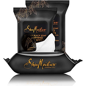 Shea Moisture Makeup Remover Face Wipes, African Black Soap, With Tea Tree Oil & Calendula, Removes Makeup & Dirt to Clarify Oily Blemish Prone Skin, Pack of 2, 30 Wipes Per Pack