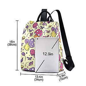 NFMILI Kawaii Mini Mushrooms Women Casual Backpack Anti Theft School Travel Daily Daypacks Modern Simple Purse with Fuzz Ball Key Chain 13.4 X 5.9 X 15 inch