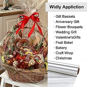 BEISHIDA Clear Cellophane Wrap Roll for Gift Baskets, 100ft-L x 31.5in-W Fold to 16in Cellophane Roll Gift Basket Wrapping Plastic Cellophane Wrap for Gift Baskets, Food and Flower