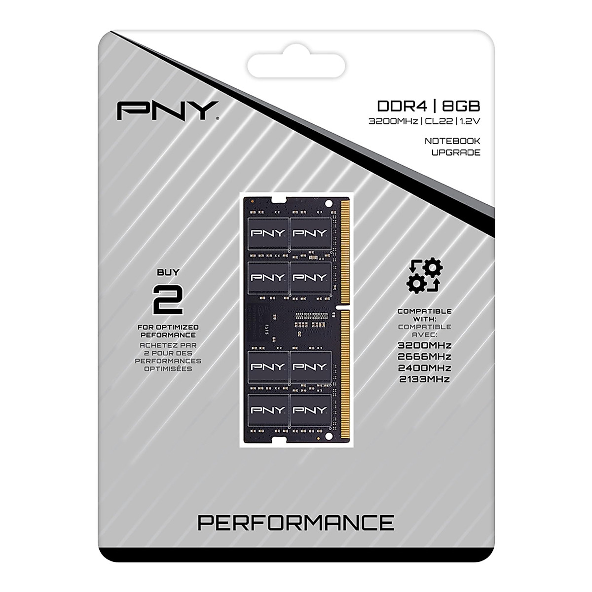PNY Performance 8GB DDR4 DRAM 3200MHz (PC4-25600) CL22 (Compatible with 2933MHz, 2666MHz, 2400MHz or 2133MHz) 1.2V Notebook/Laptop (SODIMM) Computer Memory Kit – MN8GSD43200-TB