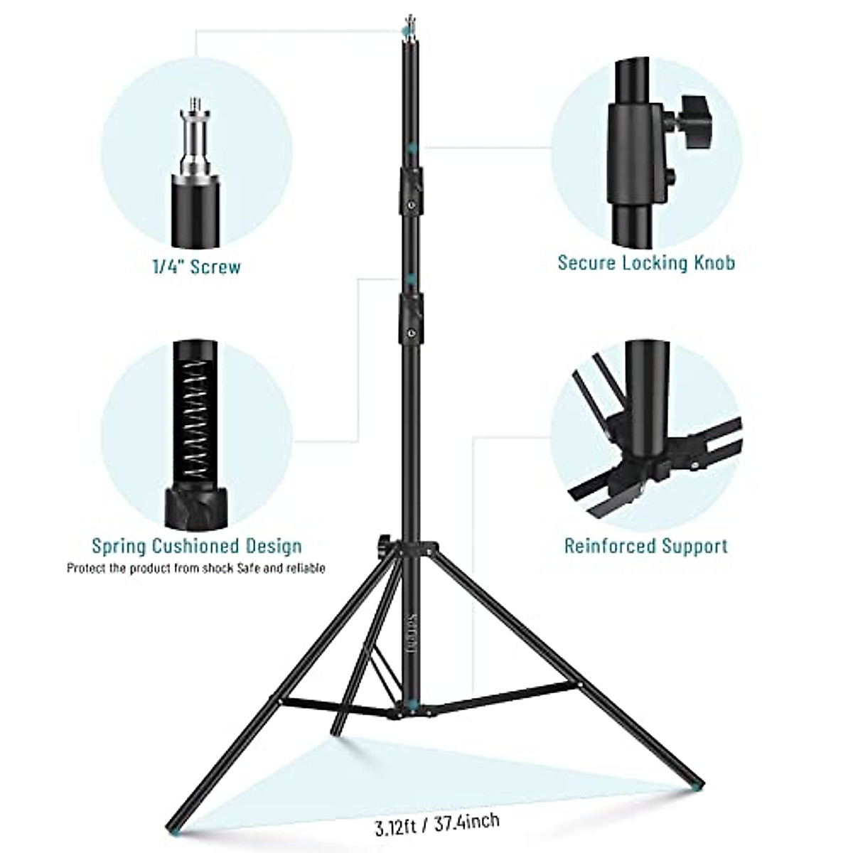 Heavy Duty 9.2 Feet/110'' Light Photography Tripod Stand, Sdfghj Aluminum Spring Cushioned Lighting Stand with Carry Bag for Relfectors Portrait, Softboxes, Umbrellas, Backgrounds, Flash, 280CM