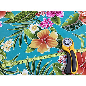 Turquiose Tropical Hawaiian Print Fabric 100% Cotton Sold by The Yard