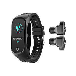 N8 2 in 1 Smartwatch with Earbuds Smart Bracelet TWS Wireless Bluetooth Headset Combo Bluetooth Call Heart Rate Blood Pressure Sleep Monitor Women Men Sport Fitness Tracker (Black)