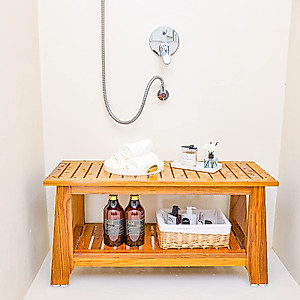 24" Teak Shower Bench with Shelf/Shower Benches for Inside Shower/Teak Shower Seat/Bathroom Bench/Teak Wood Benches for Showers/for Spa, Showers, Pools and Other Wet Environments,Patented Designs.