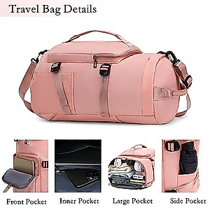 FAIME Gym Bag for Women,Waterproof Duffel Backpack Sports Duffle Bag with Shoes Compartment,Carry On Weekender/Overnight Bag for Travel Yoga Camping (Pink)