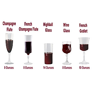 PARTY BARGAINS 8 Crystal-Like Highball Glasses (14oz) - Disposable Shatterproof Elegant Design Glass Sets for Drinking, For Pool Parties, Outdoors Receptions, Weddings