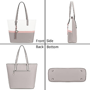 Pomelo Best Tote Bags for Women, Soft PU Leather Purses, Large Handbags with Zippers, Stylish Shoulder Tote Bags for Daily Use & Work, Grey and White Pink