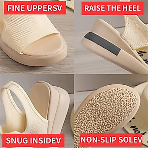 DOIX Mesh Wedges Sport Sandals for Women Comfortable Elastic Ankle Strap Fish Mouth Sandals Casual Slip on Platform Sandals Breathable Open Toe Walking Shoes Sneakers,Black,US7/EU38