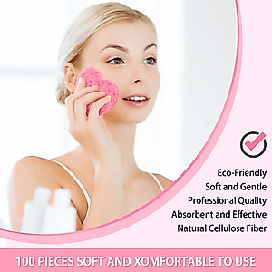 100 Pieces Heart Shape Facial Sponges Compressed Natural Cellulose Sponge Reusable Cosmetic Makeup Remover Sponge Face Cleansing Natural Sponge for Face Cleansing Exfoliating (Pink)