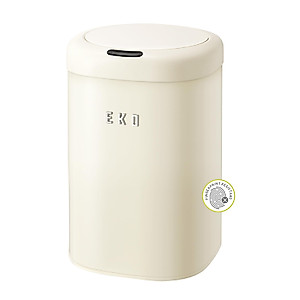 EKO Vintage Automatic Trash Can, 9L / 2.8 Gal Small Motion Sensor Bathroom Trash Can with Lid, Soft Square Wastebasket Touchless Garbage Can, Vanilla Stainless