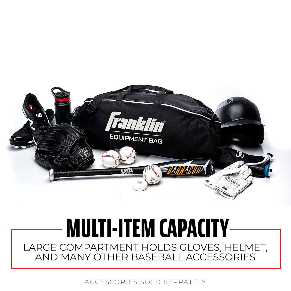 Franklin Sports Youth Baseball Bat Bag - Kids Teeball, Softball, Baseball Equipment Bag - Holds Bat, Helmet, Cleats and More - Black