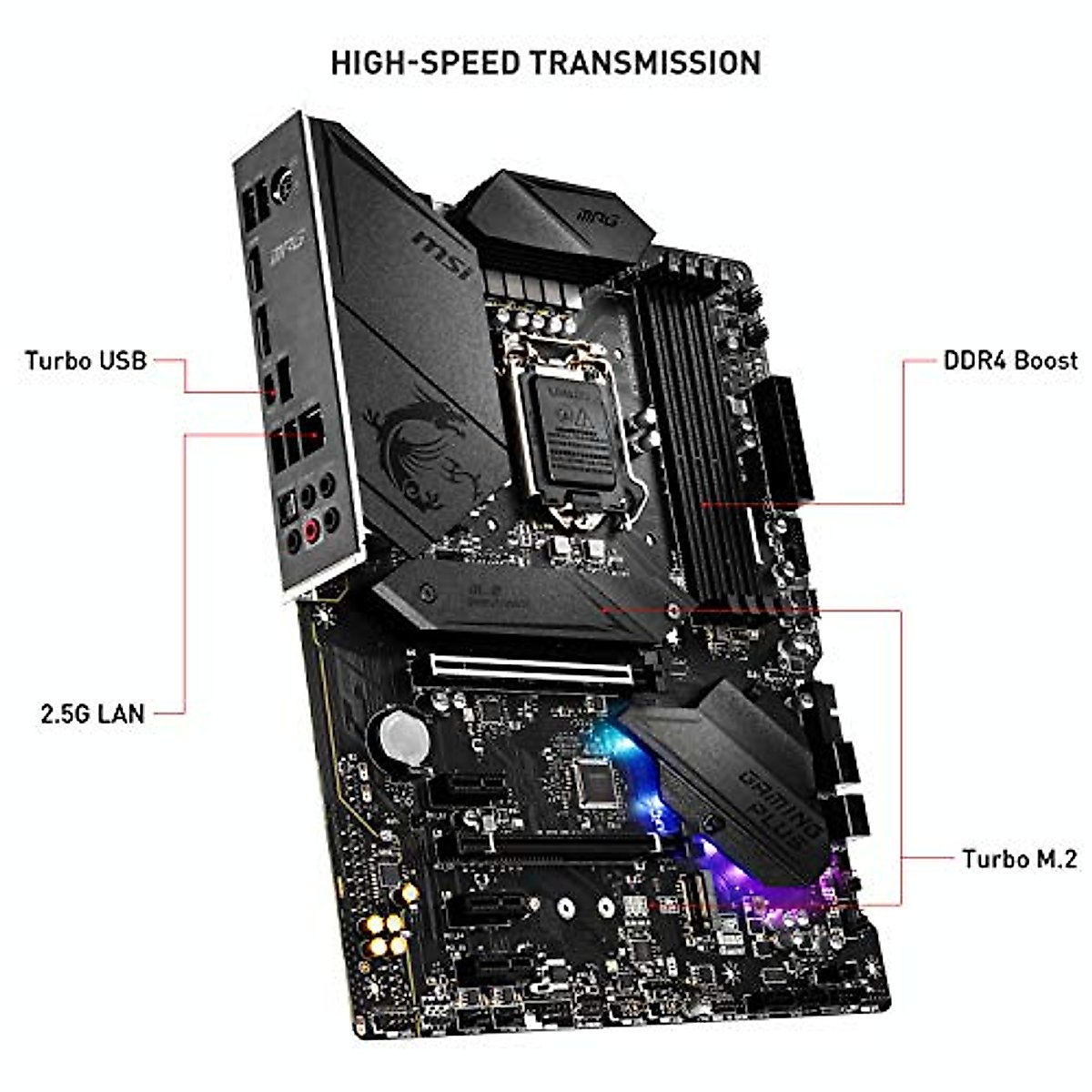 MSI MPG Z490 Gaming Plus Gaming Motherboard (ATX, 10th Gen Intel Core, LGA 1200 Socket, DDR4, CF, Dual M.2 Slots, USB 3.2 Gen 2, 2.5G LAN, DP/HDMI, Mystic Light RGB)