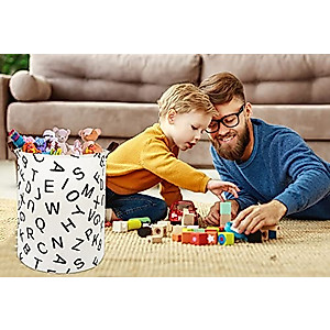 HIYAGON Large Sized Canvas Storage Baskets with Handle,Collapsible & Convenient Home Organizer Containers for Toys Storage,Baby Clothing(Letter)