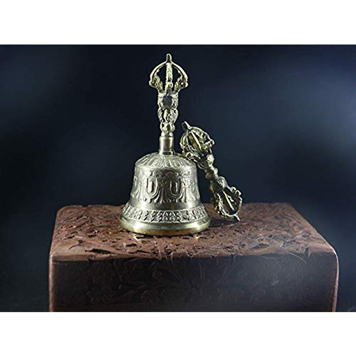 Tibetan Buddhist Meditation Bell and Dorje Set, Made in Nepal-100% Handmade 6.7 inches Dharma Objects Brass Bell for Home Decoration for Meditation, Prayer, Reiki, Clarity, Focus, Healing Dorje Set