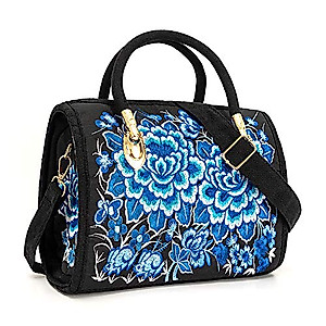 surrylake Embroidered Ethnic Tote Bag Casual Shoulder Bag Multicolor Boho Handbags Vintage Crossbody Bag for Women