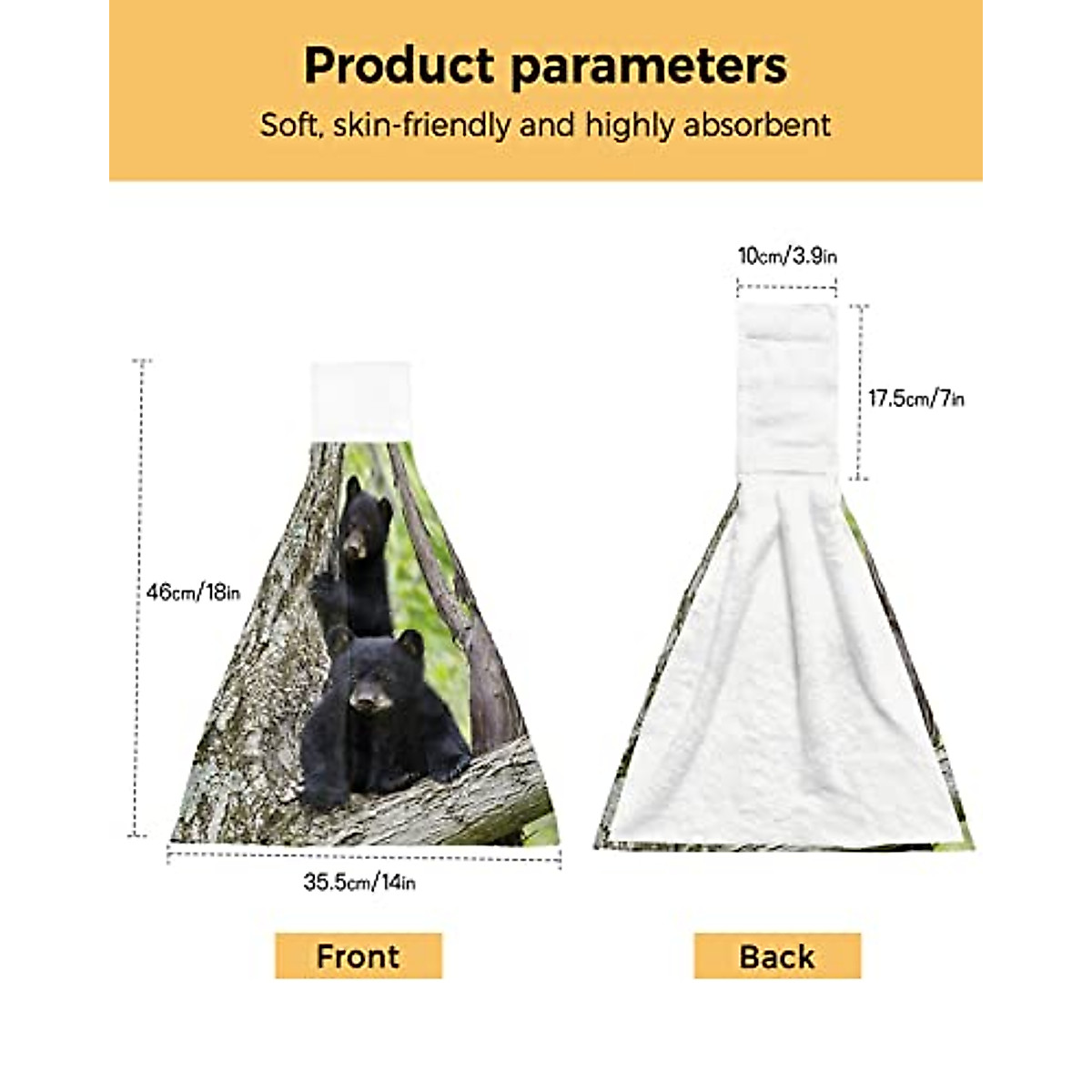 Hanging Hand Towels Kitchen Towel Cute Little Black Bear in a Tree Bathroom Hand Towels with Loop Tie Towels Soft,Absorbent Tea Bar Towels,1pc