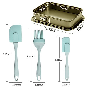 MESHKA Large Springform Cake Pan, 14 x 11-Inch Rectangle Cheesecake Pan with 3Pcs Spatula Set，Leakproof Removable, Removable Bottom Golden.