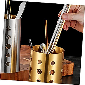 LIFKICH Multi-Purpose Silverware Gold Kitchen Spoon Steel Organizer Basket Drainer Utensils Drying Countertop Racks Cooking Safe Hole Storage Flatware Stand S Hanging Shelf Chopsticks