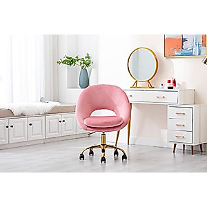 ZOBIDO Comfy Home Office Task Chair with Wheels, Cute Modern Upholstered Velvet Seashell Back Adjustable Swivel Vanity Desk Chair, for Women, for Kids, for Girls, Living Room, Bedroom (Peach Pink)
