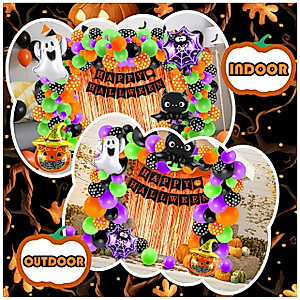 Halloween Foil Balloons Set, 5/10/12/18 Inches Full Set Halloween Balloons Decoration Spider Web Banner Black Purple Orange Green Pumpkin Ghost Bat Balloons for Halloween Home Decor