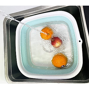 SAMMART 9.3L (2.46Gallon) Collapsible Dishpan with Draining Plug - Foldable Washing Basin - Portable Dish Washing Tub - Space Saving Kitchen Storage Tray (1, Grey/Bright Blue)