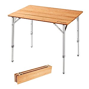 KingCamp Bamboo Camping Table Adjustable Height Portable Compact Folding Table for Indoor Outdoor Picnic Backyard BBQ
