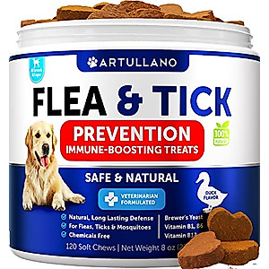 Flea and Tick Prevention for Dogs Chewables - Made in USA - Natural Flea and Tick Supplement for Dogs - Oral Flea Pills for Dogs - Pest Defense - All Breeds and Ages