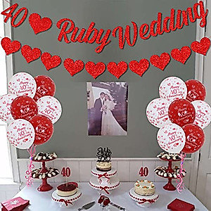40th Anniversary Decorations Set, 40th Ruby Wedding Glitter Banners, 40th Anniversary Bunting Flag and Balloons for 40th Anniversary Party Supplies