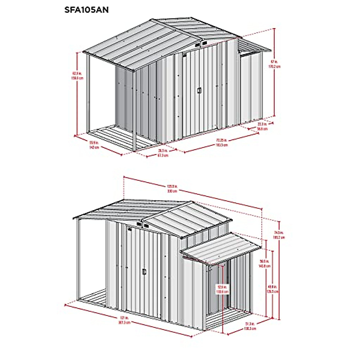 Arrow Sheds 10' x 5' Galvanized Steel 3-in-1 Pad-Lockable Outdoor Utility Storage Shed, Anthracite