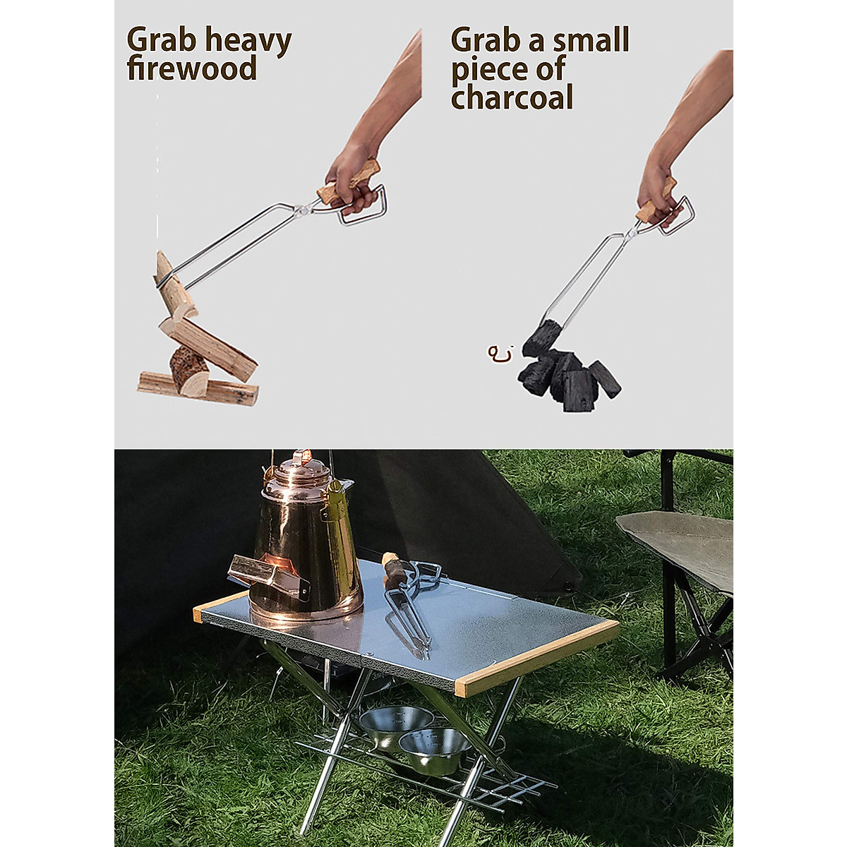 CAMPINGMOON Stainless Steel Fireplace Firewood Tongs MS-42