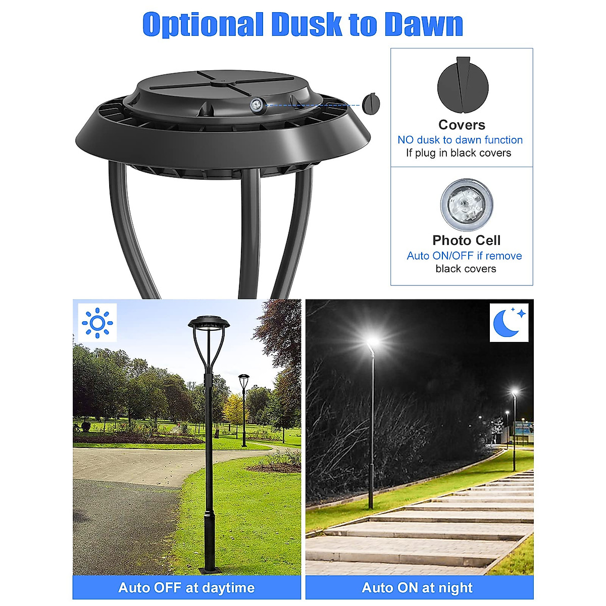 80W LED Post Top Light ETL&DLC Listed 11200Lm Adjustable CCT 3000K/4000K/5000K Dusk to Dawn LED Pole Top Light IP65 Waterproof for Outdoor Commercial Pole Mount Light Fixture AC100-277V
