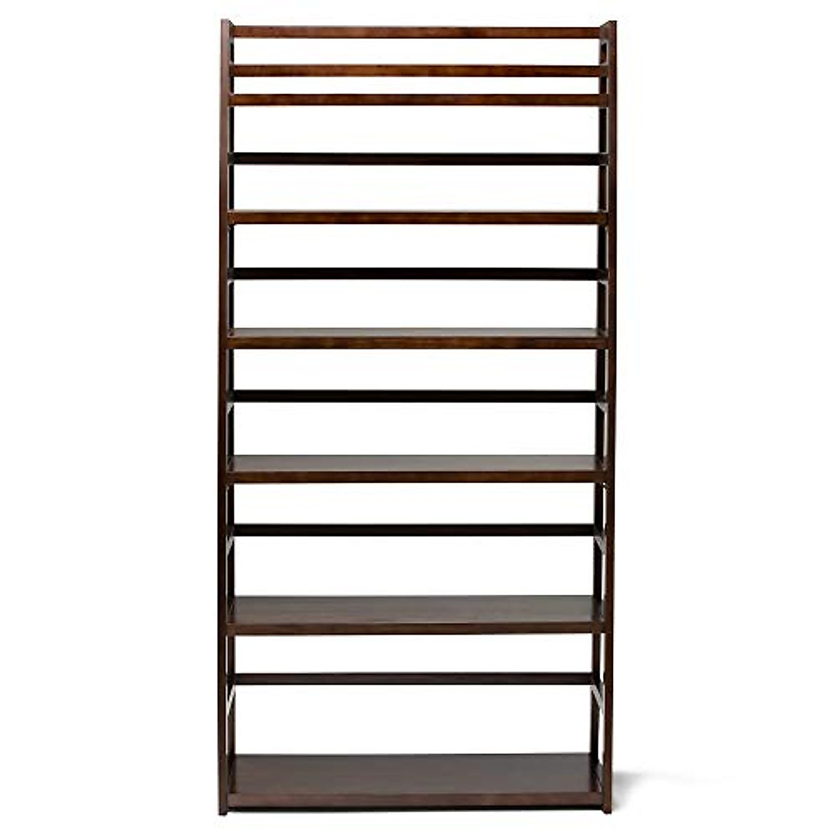 SIMPLIHOME Acadian SOLID WOOD 72 inch x 36 inch Wide Ladder Shelf Bookcase in Brunette Brown with 6 Shelves, for the Living Room, Study and Office