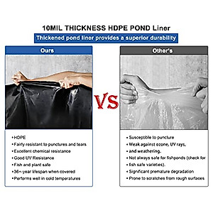 YOUSTOO Pond Liner - 10 by 13-Feet Fish Pond Liners for Outdoor Ponds, Lightweight Highly Flexible Pond Skins for Fish Ponds, Water Features, Garden Water Fountains, Waterfalls