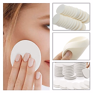 SMGSP 50 Pieces White Round Makeup Sponge Powder Puffs, Cosmetic Sponge Round Foam Pad, Makeup Beauty Eye Face Foundation Blender Suitable for All Skin Types, Wet and Dry Dual Use