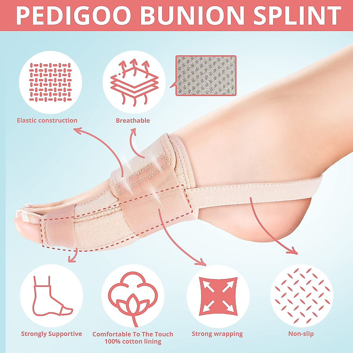 PEDIGOO Bunion Corrector for Women and Men, Slip Proofing Version Bunion Toe Separator, Orthopedic Bunion Splint for Big Toe Pain Relief and Toe Straightening