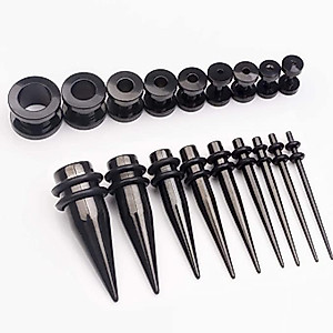 CABBE KALLO 36pcs Steel Ear Stretching Kit 14G-00G 9 Sizes Surgical Steel Tapers Tunnels Gauges Set for Starter Women Men Expanders Body Piercing Gift Jewelry, Black