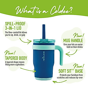 REDUCE 14 Oz Coldee Kids Tumbler with Lid and Straw - Coldee Insulated Travel Mug - Spill-Proof, Sweatproof Stainless Steel, BPA-Free - Includes Handle, Reusable Silicone Straw - Nautical Mist
