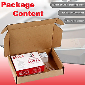 Microscope Slides Clear Glass 50 Pcs Pre-Cleaned Blank Microscope Slides Ground Edges 1" x 3" with 100pcs Pre-Cleaned 20mm x 20mm Microscope Cover Slips Glasses for Basic Biological Science Education