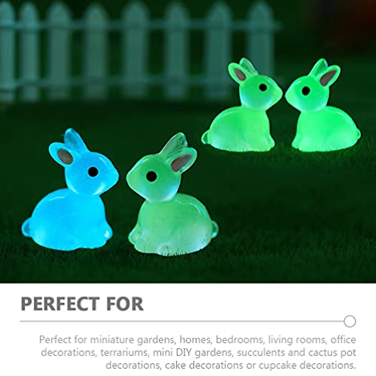 Didiseaon 20pcs Mini Luminous Rabbit Miniature Garden Statue Tiny Easter Bunny Figurines Glow in Dark Resin Fairy Gardens Accessories for Micro Landscape Cake Decoration