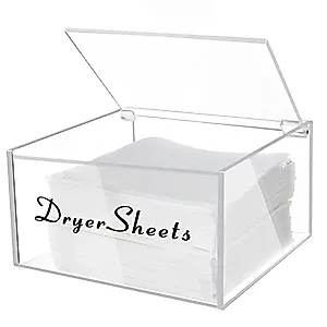 Acrylic Dryer Sheet Dispenser with Lid, Clear Dryer Sheet Holder for Laundry Room Decor and Accessories, Modern Style Fabric Softener Dispenser Transparent Container for Laundry Room Organization