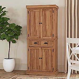 Homestyles Nantucket Storage Cabinet Kitchen Pantry with Drawers and Adjustable Shelves, 71.5 Inch Height, Natural Brown Maple Finish