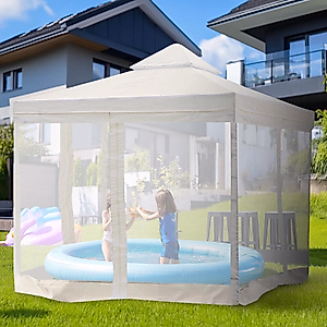 Yescom 10x10Ft Gazebo Top Replacement with Mesh Net for 2 Tier Fit for Y00610T07NET Outdoor Canopy Cover Patio Garden Party Backyard White