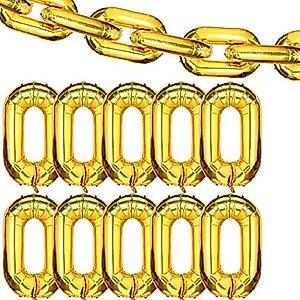 16 inch 24 Pieces Foil Chain Balloons Jumbo Chain Balloons for 80s 90s Hip Hop Retro Theme Birthdays Weddings Graduations Arch Supplies (Gold)