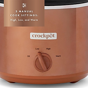 Crock-Pot 3 Quarts Manual Design Series Slow Cooker with 3 Manual Heat Settings Cooks Meals for 3 Plus People with Removable Stoneware Bowl, Copper