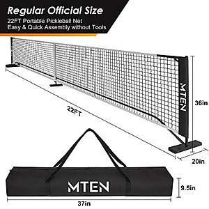 MTEN Pickleball Net, Portable Pickleball Net for Driveway, 22 FT USAPA Regulation Size, Steady Metal Frame, with Carrying Bag for Backyards, Driveways, Outdoor Indoor