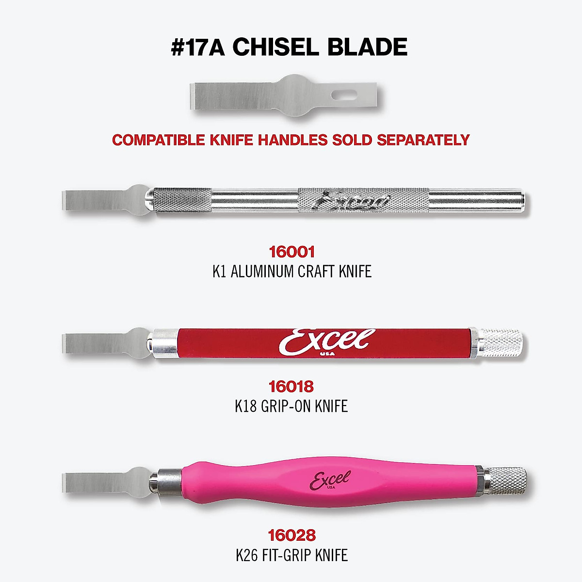 Excel Blades Chisel Replacement Blades, Set of 50 Carbon Steel Blades for Precision Cutting & Trimming, Multi-Purpose Professional, Hobby, and Crafting Tools