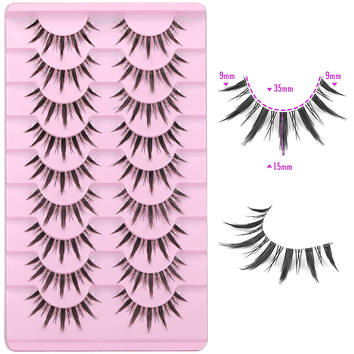 ALPHONSE Manga Lashes Spiky Anime Cosplay Eyelashes Little Devil Japanese False Lashes 15MM Natural Clear Band Doll Eye Lash Pack 9 Pairs