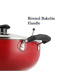 Vinod Cookware Zest Non-Stick Induction Friendly Deep Kadai With Lid Red/Black 4.1 Litres