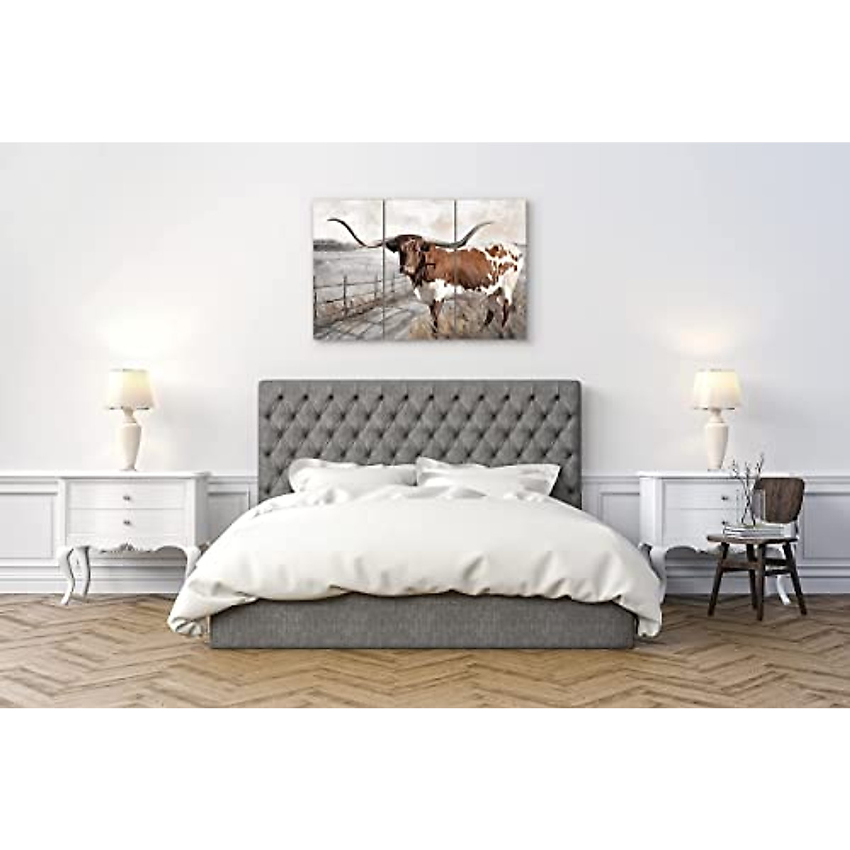 Longhorn Wall Decor - Western Decor Wall Art - Farmhouse Artwork - Cow Canvas Wall Art - 3 Piece Set 24x36 - Texas Theme Picture for Home or Office